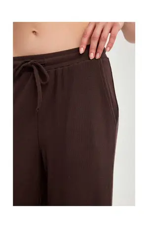 BEACH LIFE BY GOTTEX Summer Lounge Ribbed Wide Leg Pant - Brown