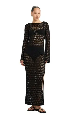 BEACH LIFE BY GOTTEX Rama Open Back Crochet Maxi Dress Cover-up - Black