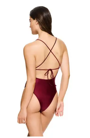 GOTTEX Satin Royale Front Cut Out One Piece Swimsuit - Bordeaux