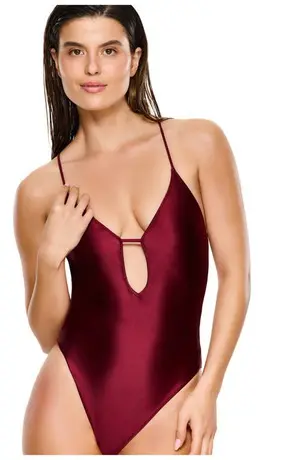 GOTTEX Satin Royale Front Cut Out One Piece Swimsuit - Bordeaux