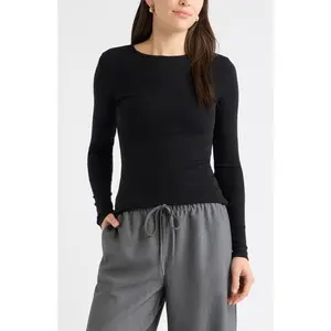 Caslon Rib Crewneck Long Sleeve Top - Black