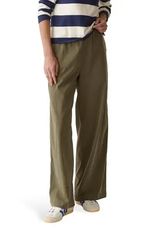 Marine Layer Allison Pull-on Wide Leg Side Stripe Pants - Olive