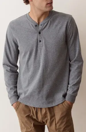 Marine Layer Luxe Jersey Henley - Heather Grey