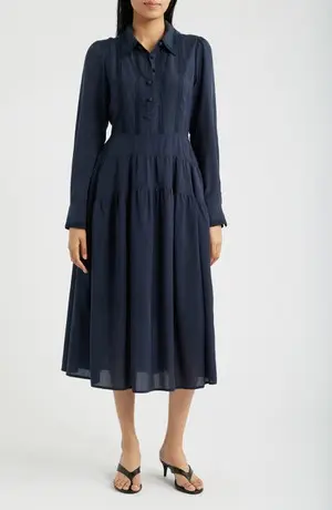 ZOE AND CLAIRE Lace Inset Long Sleeve Midi Dress