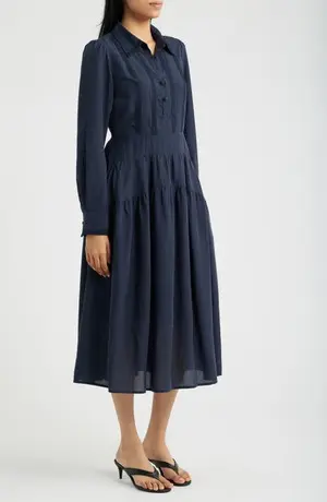 ZOE AND CLAIRE Lace Inset Long Sleeve Midi Dress