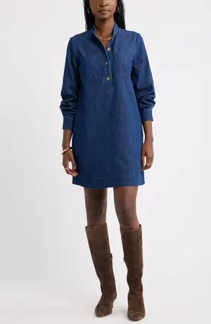 Caslon Long Sleeve Chambray Button Front Dress - Dark Wash