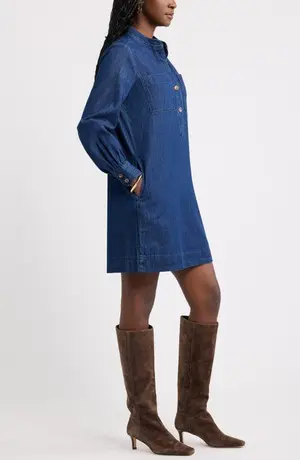 Caslon Long Sleeve Chambray Button Front Dress