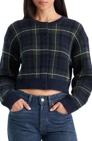 Good American Plaid Jacquard Cardigan