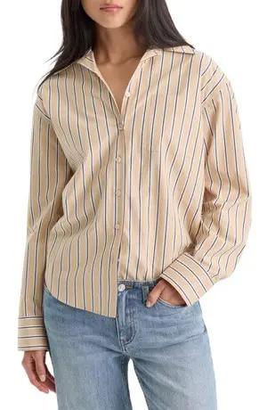 Good American Poplin Easy Striped Cotton Shirt - Dune Multi Stripe