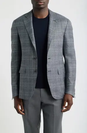 Canali Kei Trim Fit Plaid Sport Coat - Grey