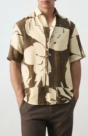 Mango Regular Fit Short Sleeve Button-up Shirt - Vanilla