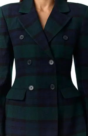 Naked Wardrobe Plaid Faux Fur Collar Wool Blend Blazer