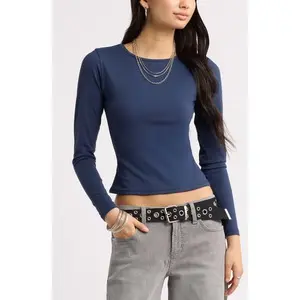 Bp. Smooth Fit Long Sleeve Crewneck T-shirt - Navy Indigo