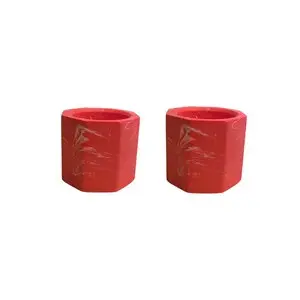 BY SHAX Festive Marbled Tealight Holder Pair - Red