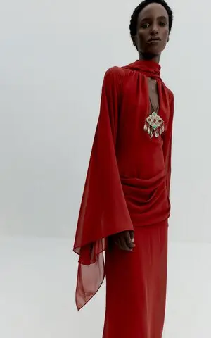 DE LA VALI Sonora Flared-sleeved Maxi Dress - Red