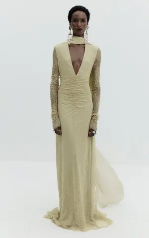 DE LA VALI Mica Fine Lace Maxi Dress - Olive