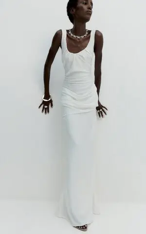 DE LA VALI Rosavelle Scoop-neck Draped Maxi Dress - Ivory