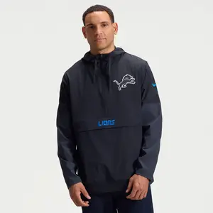 Nike Detroit Lions Rivalries Collection Sideline Anorak Nfl 1/2-zip Hooded Jacket - Black