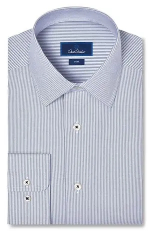 David Donahue Slim Fit Micro Check Stretch Cotton Dress Shirt - Navy/white