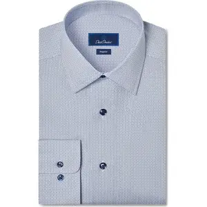 David Donahue Regular Fit Micro Geometric Print Dress Shirt - White/navy