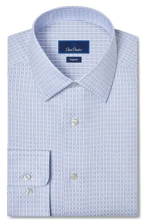 David Donahue Regular Fit Textured Dobby Dress Shirt - Sky/blue