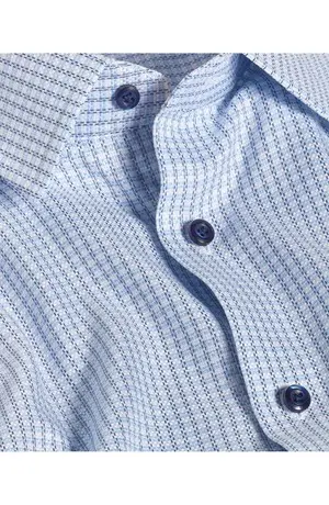 David Donahue Trim Fit Textured Check Dress Shirt - White/blue