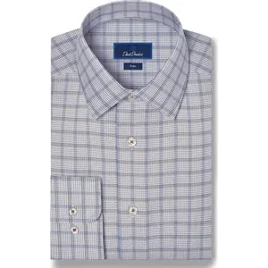 David Donahue Trim Fit Textured Windowpane Shirt - Chocolate/blue