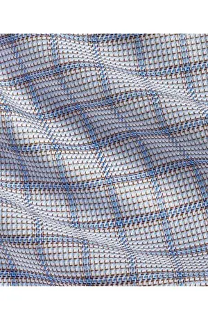 David Donahue Trim Fit Textured Windowpane Shirt - Chocolate/blue