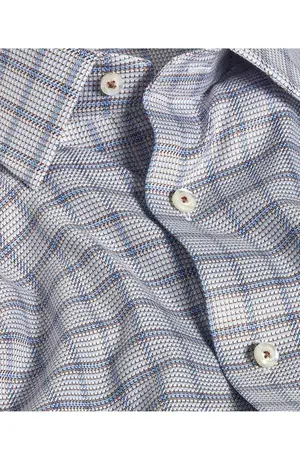 David Donahue Trim Fit Textured Windowpane Shirt - Chocolate/blue