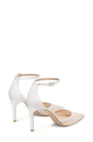 STUART WEITZMAN Powerstrap Leather & Lace Pointed Toe Pump