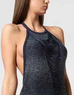 Philipp Plein Paillettes Mini Dress Multicutting - Blue/white