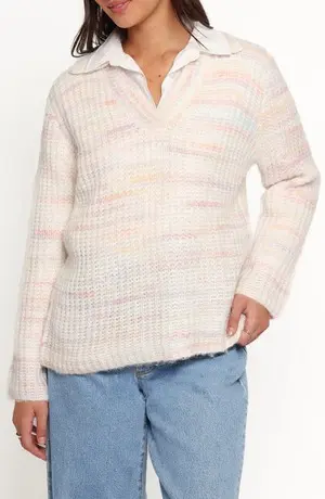PETAL & PUP Alyx Spacedye Polo Sweater - Pink Multi