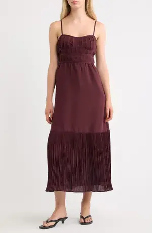 Moon River Pleated Sleeveless Maxi Dress - Wine