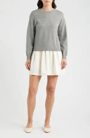 ZOE AND CLAIRE Mixed Media Sweater Dress - Light Grey