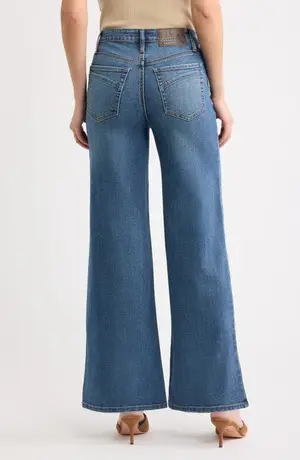 CITY BLUES Stud Embroidered Wide Leg Jeans