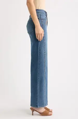 CITY BLUES Stud Embroidered Wide Leg Jeans