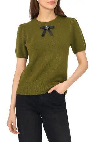CECE DUPRAZ Bow Short Sleeve Crewneck Sweater - Capulet Olive