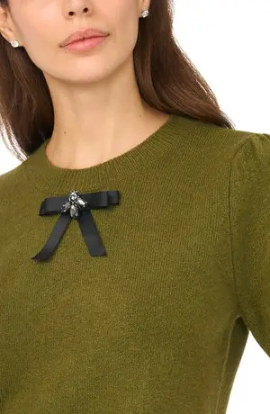 CECE DUPRAZ Bow Short Sleeve Crewneck Sweater