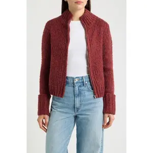 24COLOURS Front Zip Cardigan - Bordeaux