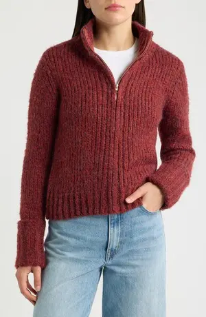 24COLOURS Front Zip Cardigan - Bordeaux