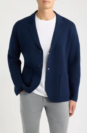 Nordstrom Navy Merino Wool Blend Sweater Knit Blazer - Navy Iris