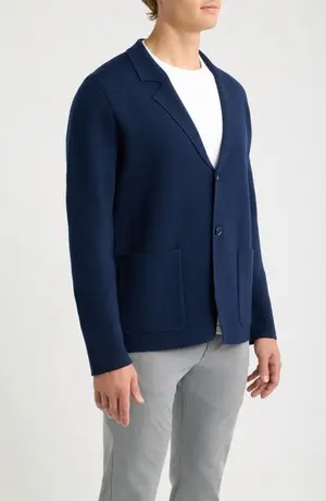 Nordstrom Navy Merino Wool Blend Sweater Knit Blazer