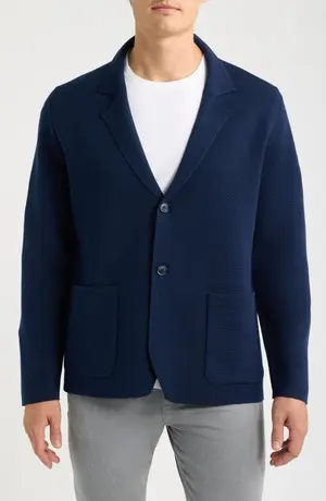 Nordstrom Navy Merino Wool Blend Sweater Knit Blazer