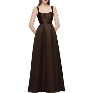Alfred Sung Lyssa Sleeveless Matte Satin Gown - Espresso