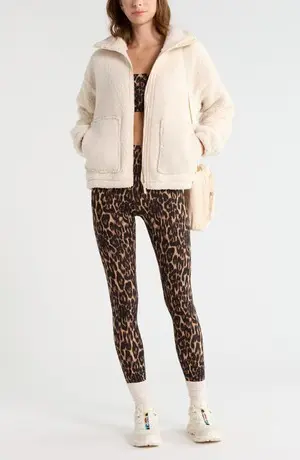 Zella Haven Faux Shearling Zip Front Jacket - Ivory Birch