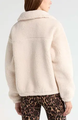 Zella Haven Faux Shearling Zip Front Jacket - Ivory Birch