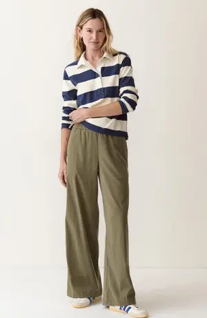 Marine Layer Allison Pull-on Wide Leg Side Stripe Pants - Olive