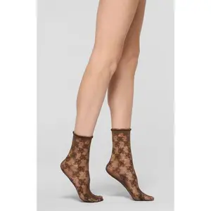 Oroblu Stylish Ruffle Trim Floral Lace Socks - Chocolate 3