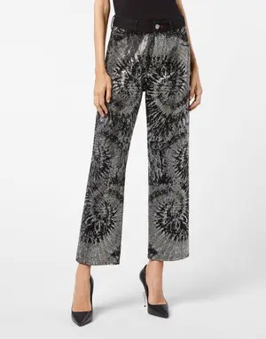 Philipp Plein Denim High Rise Fit Black+white Stones Tiedye Tie Dye - Black/white