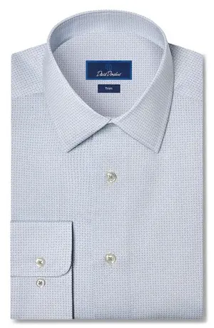 David Donahue Trim Fit Micro Geo Print Dress Shirt - Pearl